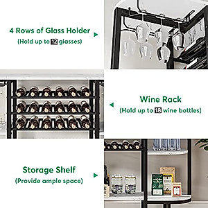 Litter Tree 18 Bottles Modern Wine Rack Table Holds up to 12 Wine Glasses, Freestanding Liquor Bar Cabinet with Wine Storage for Home Bar, Liquor Buffet Table, White