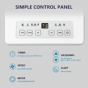 ZAFRO 8,000 BTU Portable Air Conditioners, Portable AC with Dehumidifier/Fan/Sleep Modes, 24Hrs Timer/Remote/Digital Display/Installation Kits/Energy-saving/Cool Room up to 350 Sq.ft, White