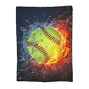 Sherpa Throw Blanket Fire Softball Fluffy Soft Cozy Fleece Plush Throw Blankets for Couch Sofa Home Bedding Decorations 50"x60"