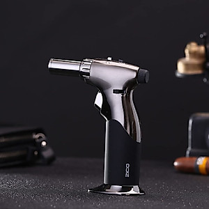 Butane Torch Lighter Adjustable DUAL Flame Style Refillable Windproof Cooking Lighters for BBQ, Baking, Creme Brulee, Welding, Resin(Gas Not Included)