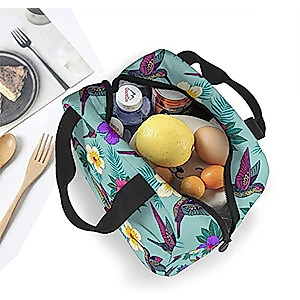 3D Novelty Tropical Flowers with A Bird Insulated Lunch Bag Lunch Water Resistant Cooler Box For Women Men Adults College Work Picnic Hiking Beach Fishing