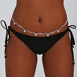 Uranian Rhinestone Body Chain Waist Chains Belt Sexy Nightclub Belly Body Chains Sparkle Crystal Butterfly Party Adjustable Body Jewelry for Women and Girls (Silver)