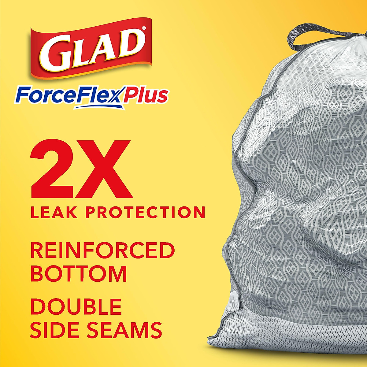 Glad ForceFlexPlus Tall Kitchen Drawstring Trash Bags - 13 Gallon Grey Trash Bag, Fresh Clean with Febreze Freshness 68 Count
