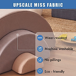 jela Kids Couch, Soft Play Equipment Playset Play Foam Rainbow, Baby Gym Kids Couch for Playroom, Foam Blocks for Toddlers 1-10, Foam Climbing Blocks, Crawling Tunnel,Beige