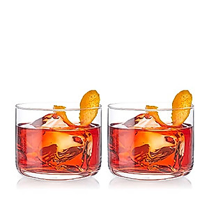Viski Crystal Negroni Tumblers, Stylish Lowball Cocktail Glasses Set of 2 - Premium Crystal Glass Gift Set for Whiskey, Double Old Fashioned, Bourbon and Cocktails, 8 oz