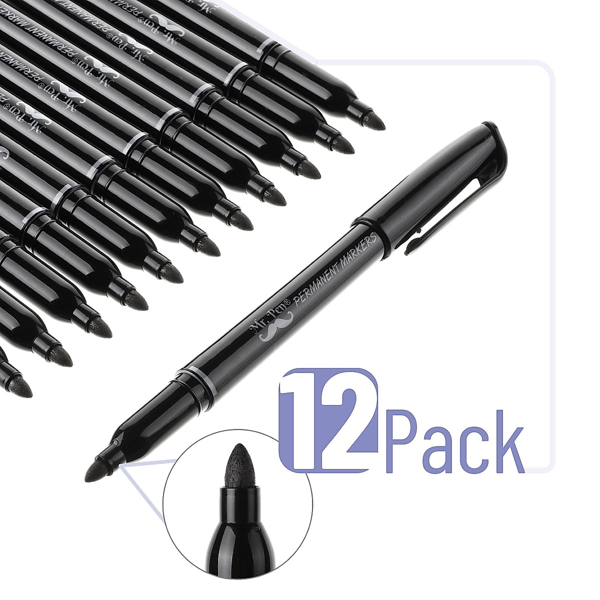 Mr. Pen- Permanent Markers, 12 Pack, Black, Fine Tip, Black Markers, Marker Set, Fine Tip Markers, Black Permanent Markers, Permanent Markers Black Colors