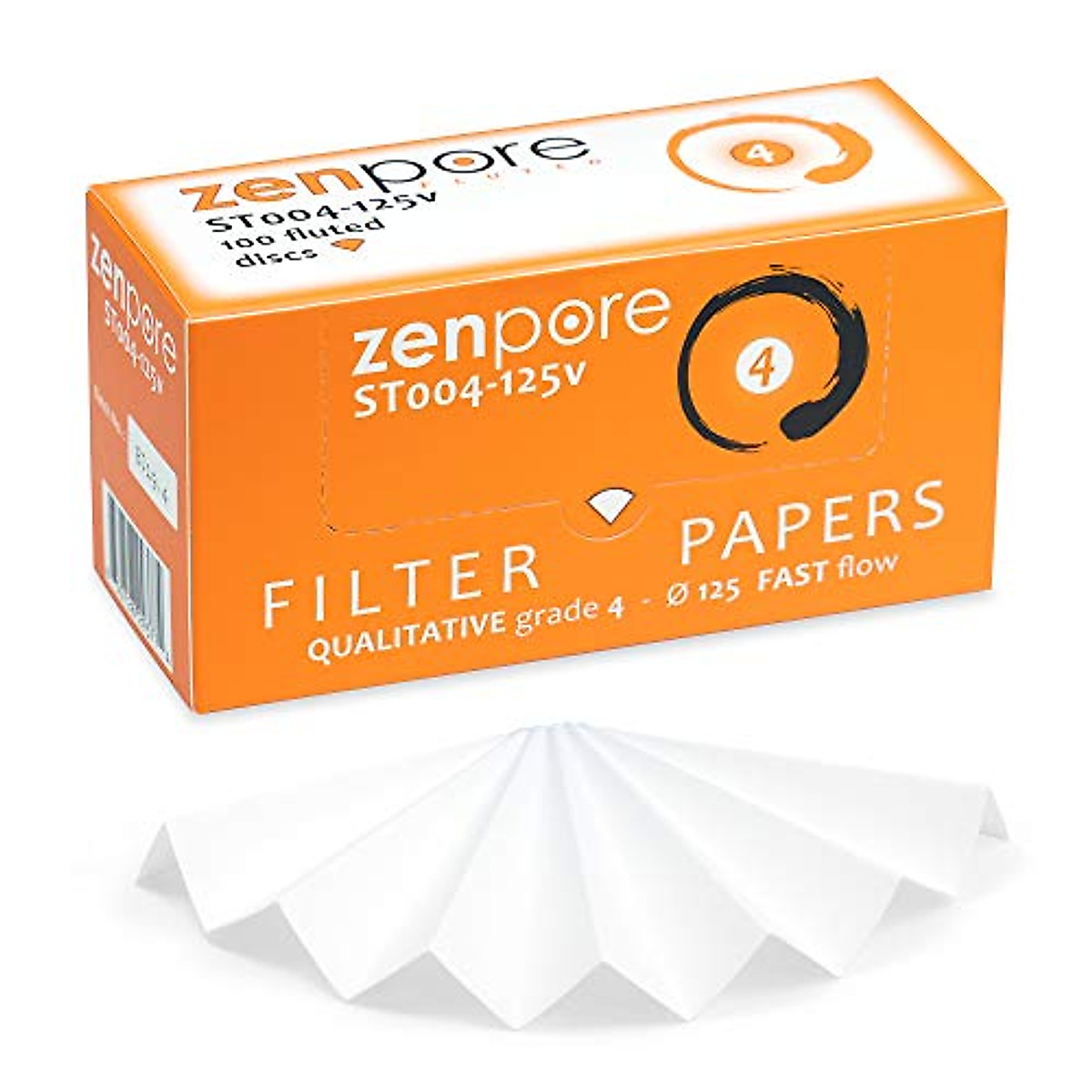 12.5 cm Fluted Filter Paper, Pre-Pleated (Folded), Qualitative Grade 4 - ZENPORE Fast Flow 125 mm (100 Discs)