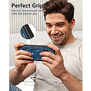 FNTCASE for Motorola Moto Edge 2022 Case: Drop Proof Protection Cover with Kickstand | Matte Textured Shockproof TPU | Military Grade Protective Sturdy 5G Phone Case - Blue(Not for Edge 2021)