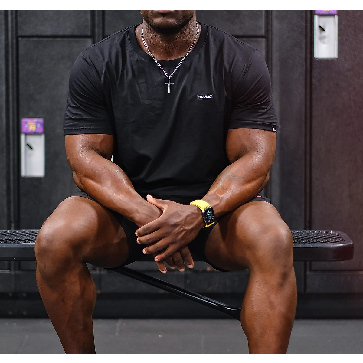 BROKIG Mens TDry Bold Gym Workout T-Shirt,Casual-Fit Training Bodybuilding Short Sleeve Shirts Men(Large,Black)