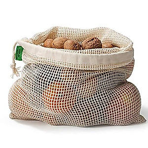 AKOAK 2 Pcs Supermarket Fruit and Vegetable All-Cotton Reusable Shopping Eco-Bag Drawstring All-Cotton Mesh Bag