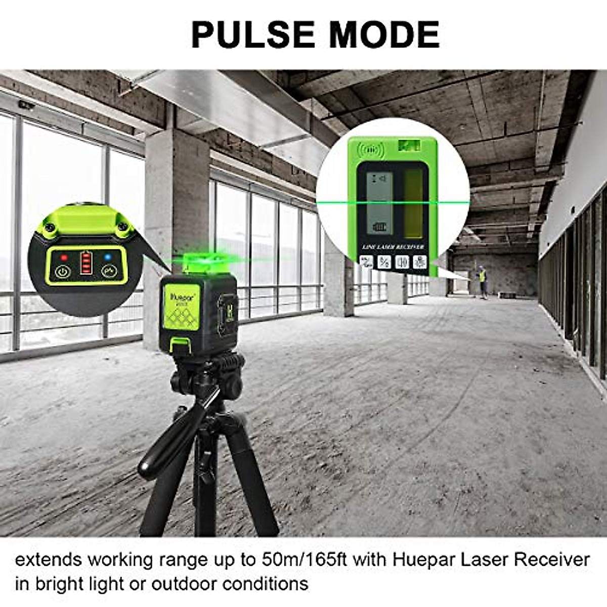 Huepar 2 x 360 Cross Line Self-leveling Laser Level, 360° Green Beam Dual Plane Leveling and Alignment Laser Tool, Li-ion Battery with Type-C Charging Port & Hard Carry Case Included - B02CG