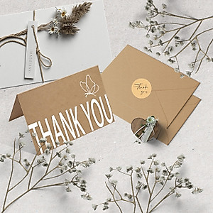 Cularve 20 Pack thank you cards with envelopes,Kraft paper wedding thank you cards,butterfly thank you cards,Blank Retro flowers Cards for Birthday Wedding Baby Shower Bridal Shower,4 x 6 Inch