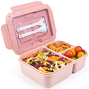 Caperci Premium Bento Box Adult Lunch Box for Older Kids - Leakproof 44 oz 3-Compartment Lunch Containers for Adults and Teens, Ergonomic Design, Built-in Utensil Set & BPA Free (Pink)