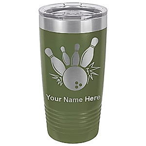 LaserGram 20oz Vacuum Insulated Tumbler Mug, Bowling Ball and Pins, Personalized Engraving Included (Camo Green)