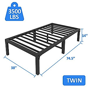 FUIOBYVV Twin Bed Frames, 14 Inch Heavy Duty Metal Platform Bed Frame Twin Size Support Up to 3500 lbs, No Box Spring Needed/No Shaking/Steel Slat Support/Noise Free/Easy Assembly