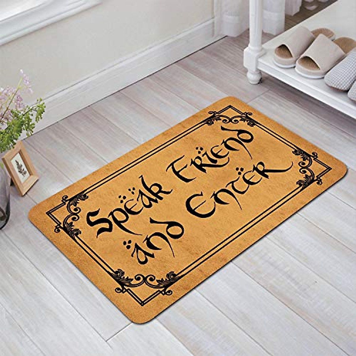 DoubleJun Funny Speak Friend and Enter Entrance Mat Floor Rug Indoor/Front Door Mats Home Decor Machine Washable Rubber Non Slip Backing 29.5"(W) X 17.7"(L)