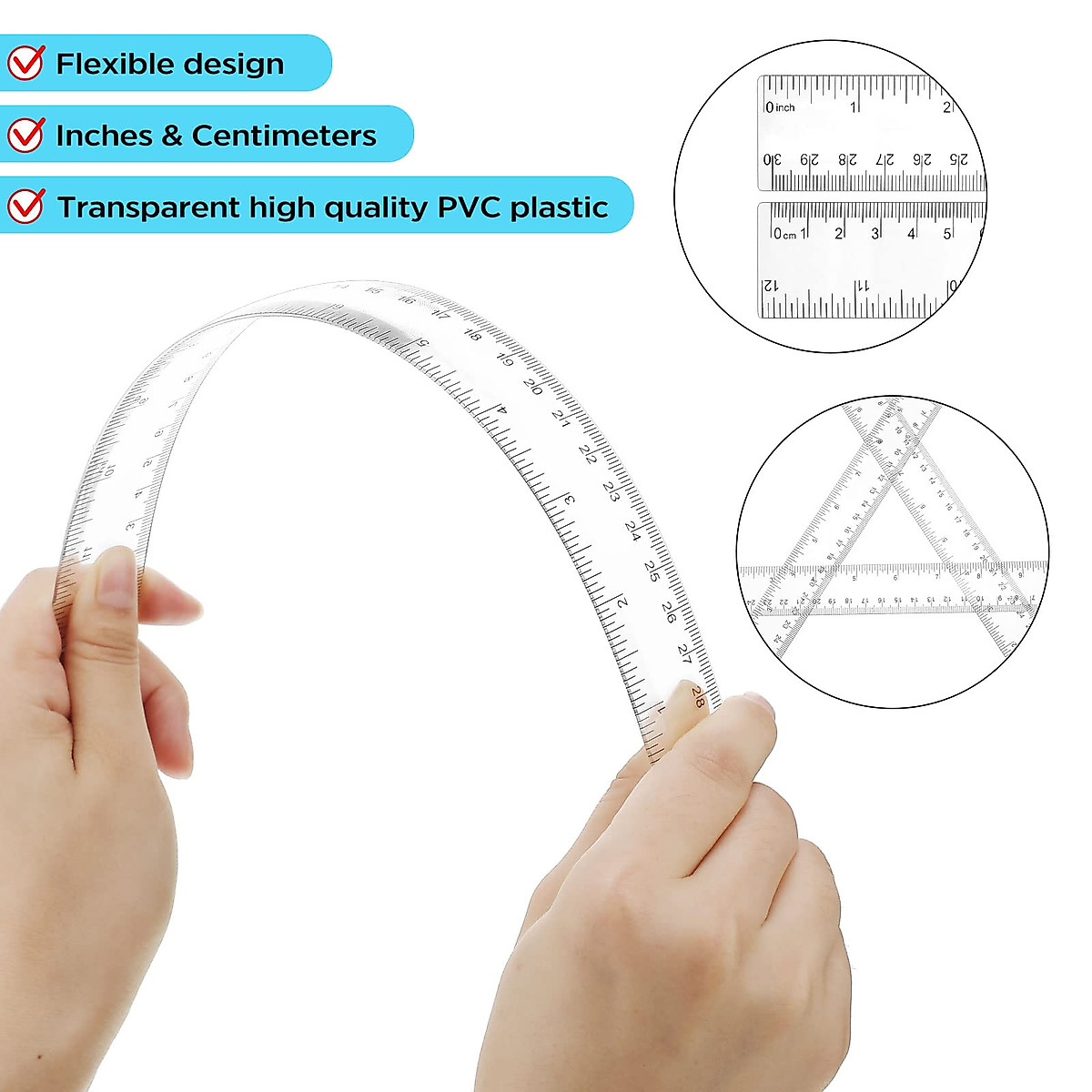 Zonon 2 Pack 12'' Plastic Ruler and 6'' Plastic Protractor Set Clear Ruler Protractor Set Math Geometry Supplies for School Classroom Home Office Drawing(Clear)