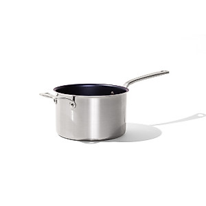 Made In Cookware - ProCoat 4 Quart Non Stick Sauce Pan Without Lid - Harbour Blue - 5 Ply Stainless Clad Nonstick Saucepan - Professional Cookware - Crafted in USA - Induction Compatible