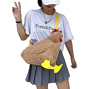 Cute Chicken Crossbody Bags for Women Girl Plush Handbags Cartoon Rooster Shoulder Bag (Khaki)