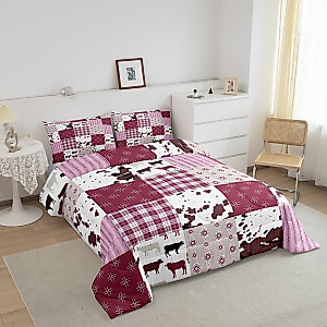 Feelyou Cow Print Comforter Set for Kids Boys Girls Cartoon Milk Cow Comforter Twin Size Farmhouse Cowhide Bedding Set Bedroom Decor Pink White Duvet Set Animal Quilt Set 2Pcs