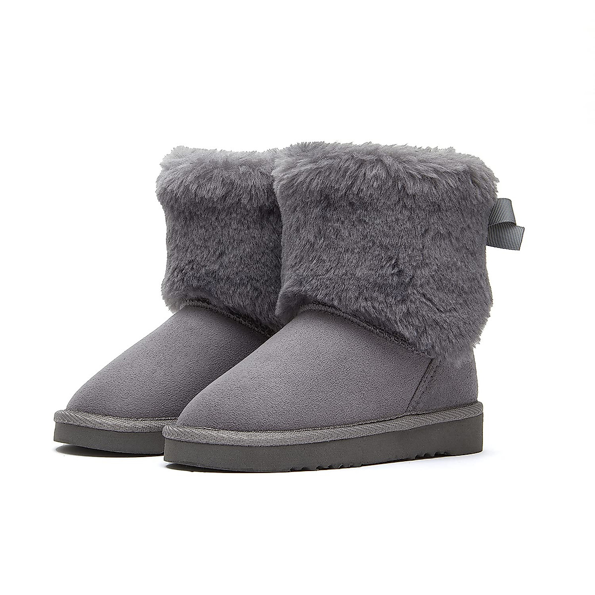 Weestep Girls Toddler Little Kid Warm Fur Winter Ankle Flat Snow Boot(6 Toddler, Fur Grey)