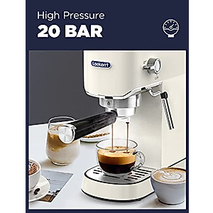 Laekerrt Espresso Machine 20 Bar Coffee Maker CMEP02 with Commercial Milk Frother Steam Wand, Compact Espresso Machine for Latte and Cappuccino (Pear White, Stainless Steel) Gift for Coffee Lovers