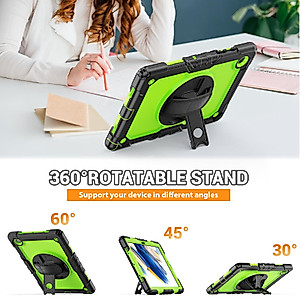 SEYMAC for Samsung Galaxy Tab A8 Case 10.5 Inch (SM-X200/ X205/ X207), Heavy Duty Full-Body Shockproof Protective Case with Screen Protector, Rotating Stand, Hand/Shoulder Strap and Pen Holder, Green