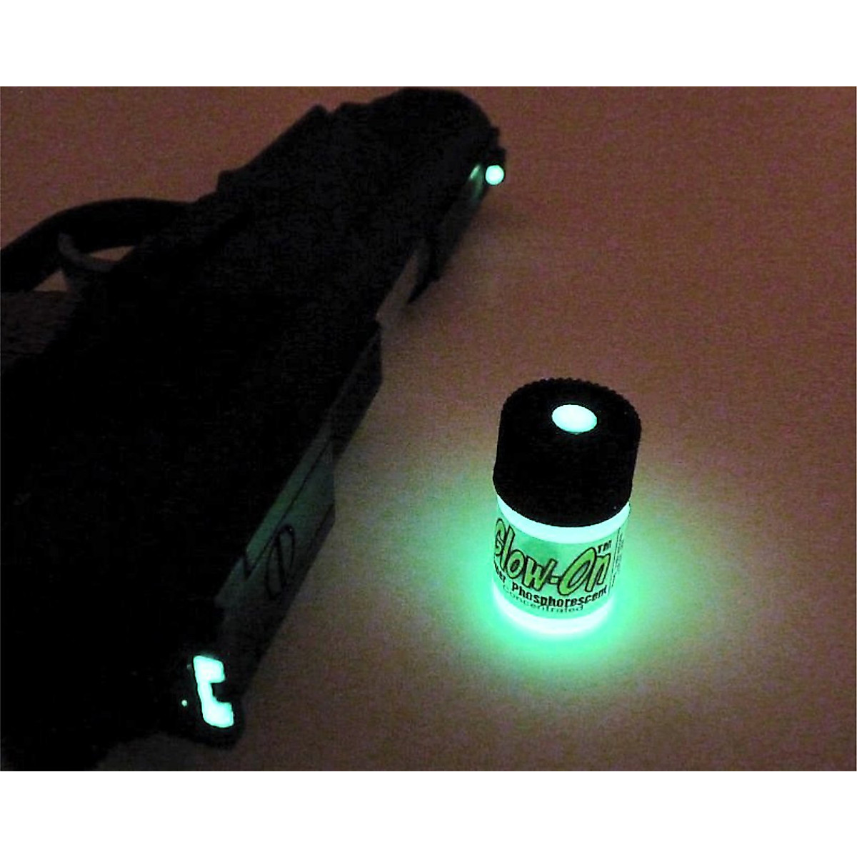Glow-On Original, Original White Day Color and Green Glow. Gun Night Sights Paint, Small 2.3 ml vial. Concentrated Bright, Long Lasting Glow.