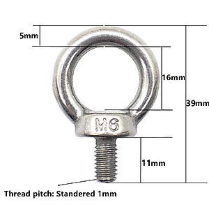 Eowpower 5 Pieces M6 Male Thread Machinery Shoulder Lifting Ring Eye Bolts