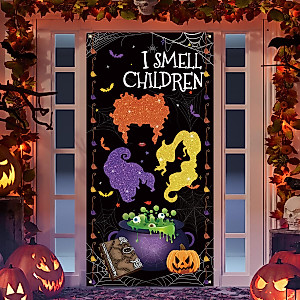 Halloween Decorations Hocus Pocus Door Cover Sanderson Sisters Banner Black Witch Decor Halloween Decorations for Home Party