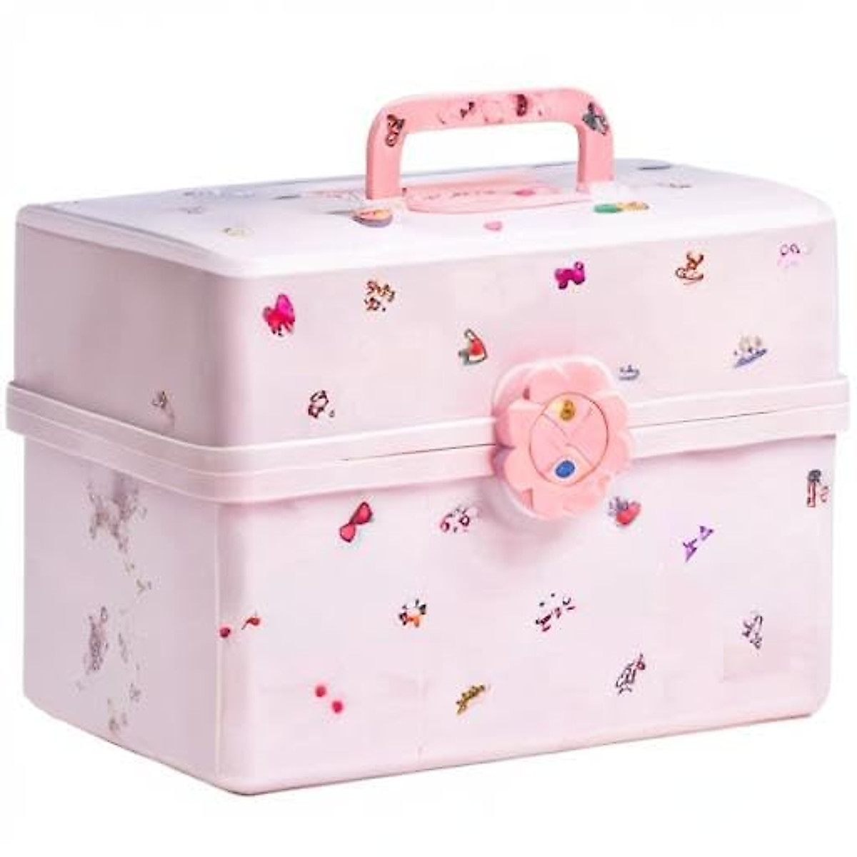 MASKMELLOW Hair Accessories Organizer for Girls,3-Layers Plastic Box with Fold Tray and Handle, Portable Lockable Container for Art Supply, Makeup, Nail, Hair Accessories1