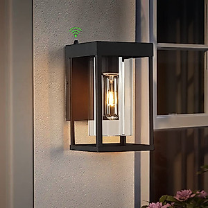 LAMPRESSION 2-Pack Black Outdoor Wall Light Fixtures, Dusk to Dawn Exterior Wall Lantern Sconce, 9" H Outdoor Porch Light Wall Mount with Clear Glass Shade