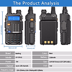 BaoFeng BF-5R A3 Tri-Band Portable Two Way Radio Ham Radio with 220 Antenna Full Kits