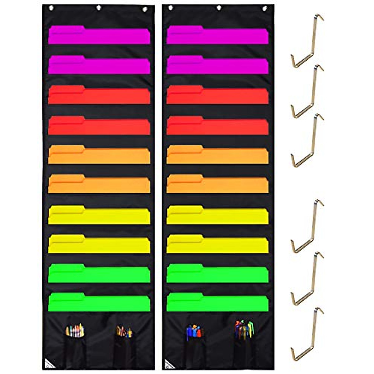 COMPONO Wall Storage Pocket Charts (10 Pocket - 2 Pack, Black) File Organizers with Free Bonus 6 Door Hangers. Best Pocket Chart for School, Classroom, Home or Office. Wall Pocket Chart Organizer