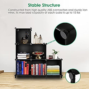 TomCare Cube Storage 6-Cube Closet Organizer Storage Shelves Cubes Organizer DIY Plastic Closet Cabinet Modular Book Shelf Organizing Storage Shelving for Bedroom Living Room Office, Black
