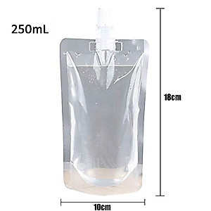 50 beverage bags, transparent smoothie bag container, heavy-duty hand-held leak-proof and sealable beverage bag, 8.4oz for frozen juice beverage bottles, a plastic funnel (250ml)