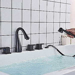 Kitchen Taps Kitchen Tap Faucet Deck Mounted Widespread Bathtub Faucet Black Bronze 3 Brass Handle Bathroom Bathtub Shower Set With Pull-Out Hand Shower