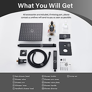 Gabrylly Shower System, Black Shower Faucet Set with 10" Rain Shower head and Handle Set, All Metal Shower Heads with Handheld Spray Combo, Wall Mounted Shower Fixtures with Shower Valve, Matte Black