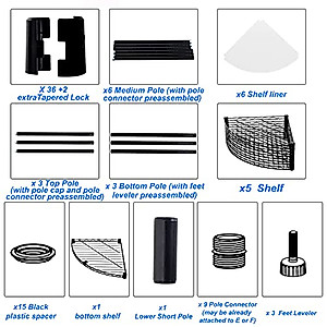 6 Tier NSF Metal Corner Shelf Wire Shelving Unit, 420lbs Capacity Heavy Duty Adjustable Storage Rack with Shelf Liners for Closet Kitchen Bathroom Garage Basement, 72" H x 18" L x 18" D - Black