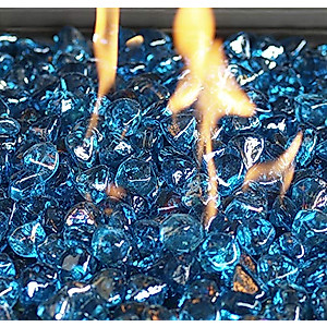 Li Decor 10 Pound Fire Glass Diamonds 1 Inch Fire Pit Glass Fire Glass Rocks for Gas Fireplace Margarita Azure Luster Blue