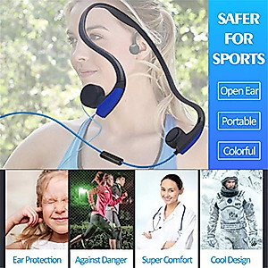 LBFXQ Bone Conduction Earphone, Bone Conduction Headphones Wired 3.5Mm Waterproof, Noise Reduction Mic Hands-Free for Smart Phones Notebook,Blue