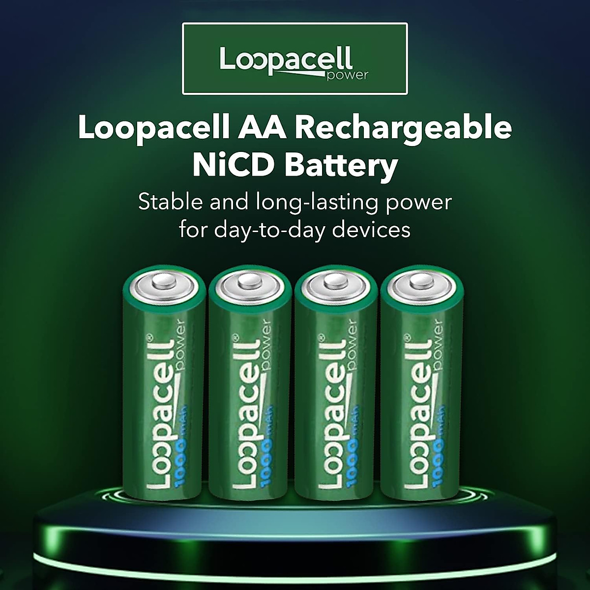 LOOPACELL 4 AA Rechargeable NiCD Battery, 1.2V 1000mAh High Capacity AA Batteries