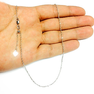 Jewelry Affairs 14k White Real Gold Adjustable Singapore Link Chain Necklace, 1.15mm, 22"