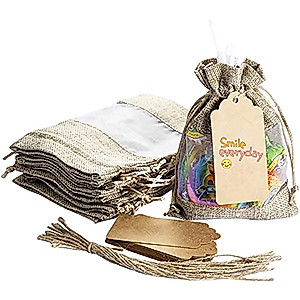 KUPOO 20PCS 3.5x5.5 Inches Clear Window Small Linen Burlap Sheer Organza Gift Bag for Wedding Party Favors Cosmetic Samples Goodies Mesh Pouch (Natural)