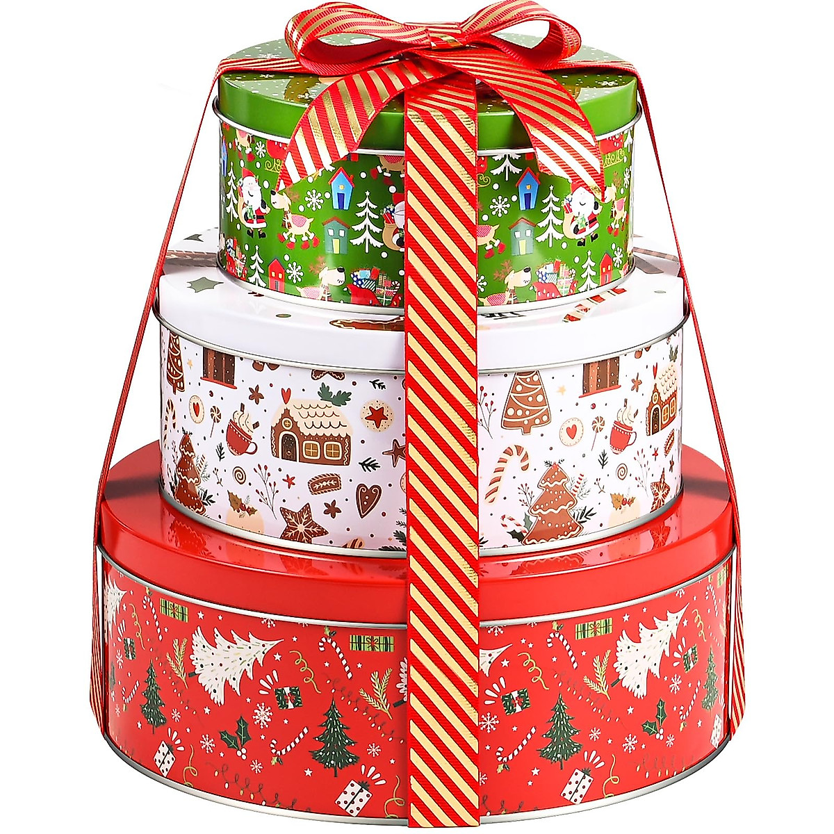 XEZEOS Christmas Storage Containers 3 Pack Christmas Cookie Tins with Lids Gingerbread Man Cookie Storage Containers Airtight Round Cookie Jars for Gift Giving Holiday Treats Baking Cake Container