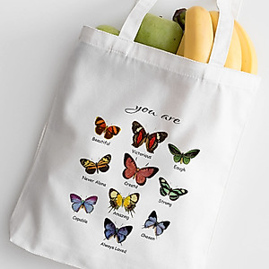 Yiminu.DS Butterfly Canvas Tote Bag for Women Small Tote Bag Aesthetic with Pockets，Cute Cloth Tote Bags Grocery Bag Cute Totebag，Cotton School Tote Bag for Summer Shopping