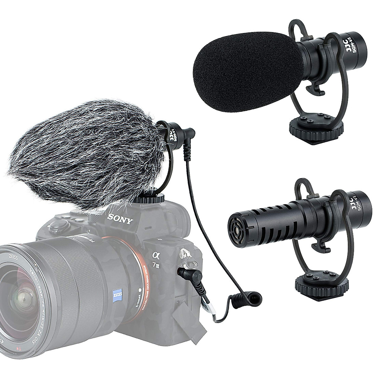 JJC SGM-V1 Shotgun Video Microphone, Cardioid Microphone Condenser Mic Vdeomicro w/Shock Mount, Furry Foam Windscreen, Electret Condenser, 3.5mm TRS TRRS Cable, for Andoid Phone DSLR Camcorder