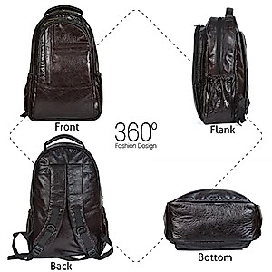 Leather Backpack for Men Women Large Capacity - Genuine Brown Travel 15.6 inch Leather Laptop Bag, Rucksack for Business, College, Casual Daypack