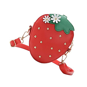 Amosfun Strawberry Shape Shoulder Mini Bag Novelty Cute Handbag Clutch Fruit Shaped Wallet Strawberry Coin Purse Crossbody Bag for Women Girl