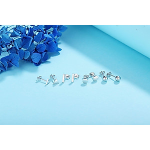 925 Sterling Silver Stud Earrings for Women Men|Hypoallergenic Earrings Stud|4 Pairs of White Gold Plated Sterling Silver Stud Earrings Set for Women